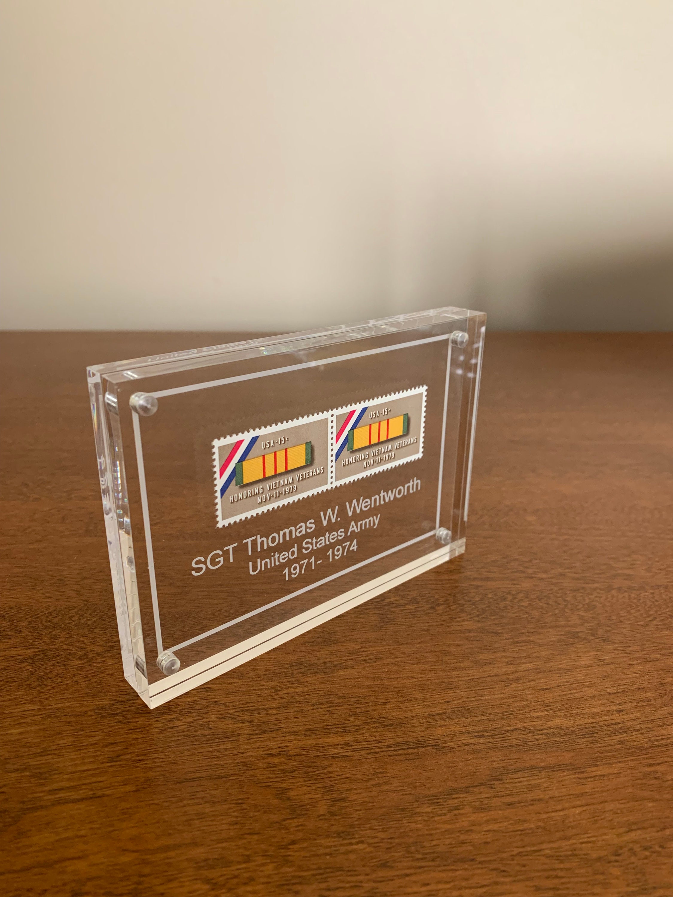 Personalized Vintage Stamp Display Honoring Vietnam Veterans. Includes ...