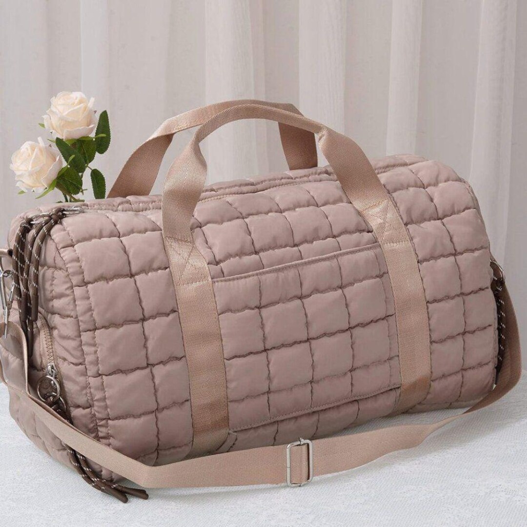 Taupe Quilted Puffer Weekender Bag Blank DIY Travel Duffel Tote for ...