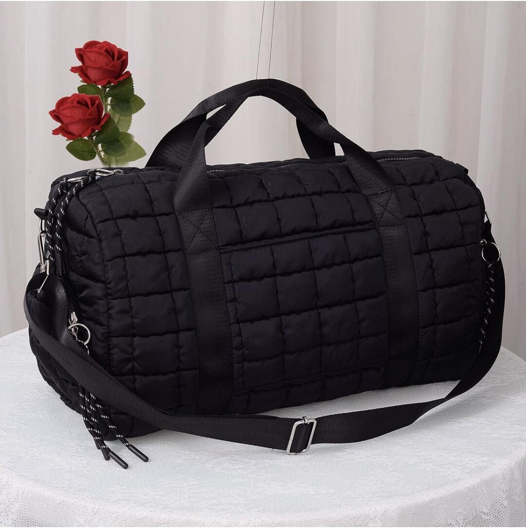 BLACK Quilted Puffer Weekender Bag, Travel Duffel Tote DIY for Vinyl ...