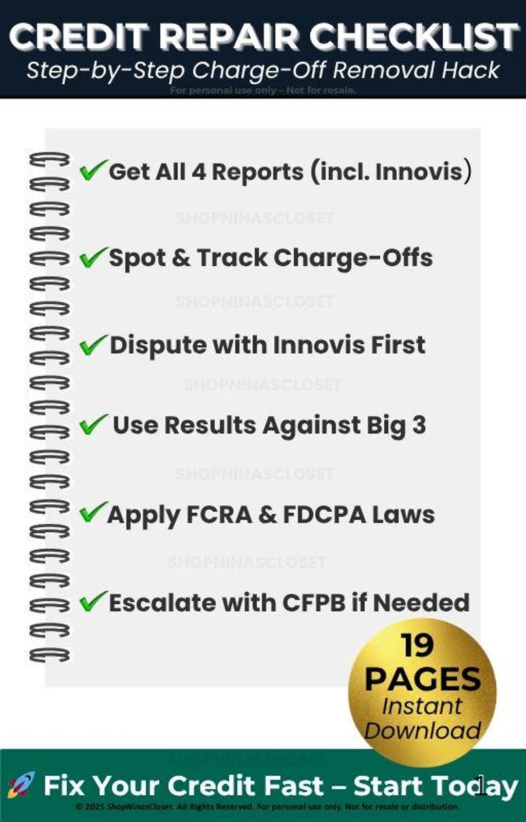 Credit Repair Checklist, Charge-off Removal, Improve Credit Score ...