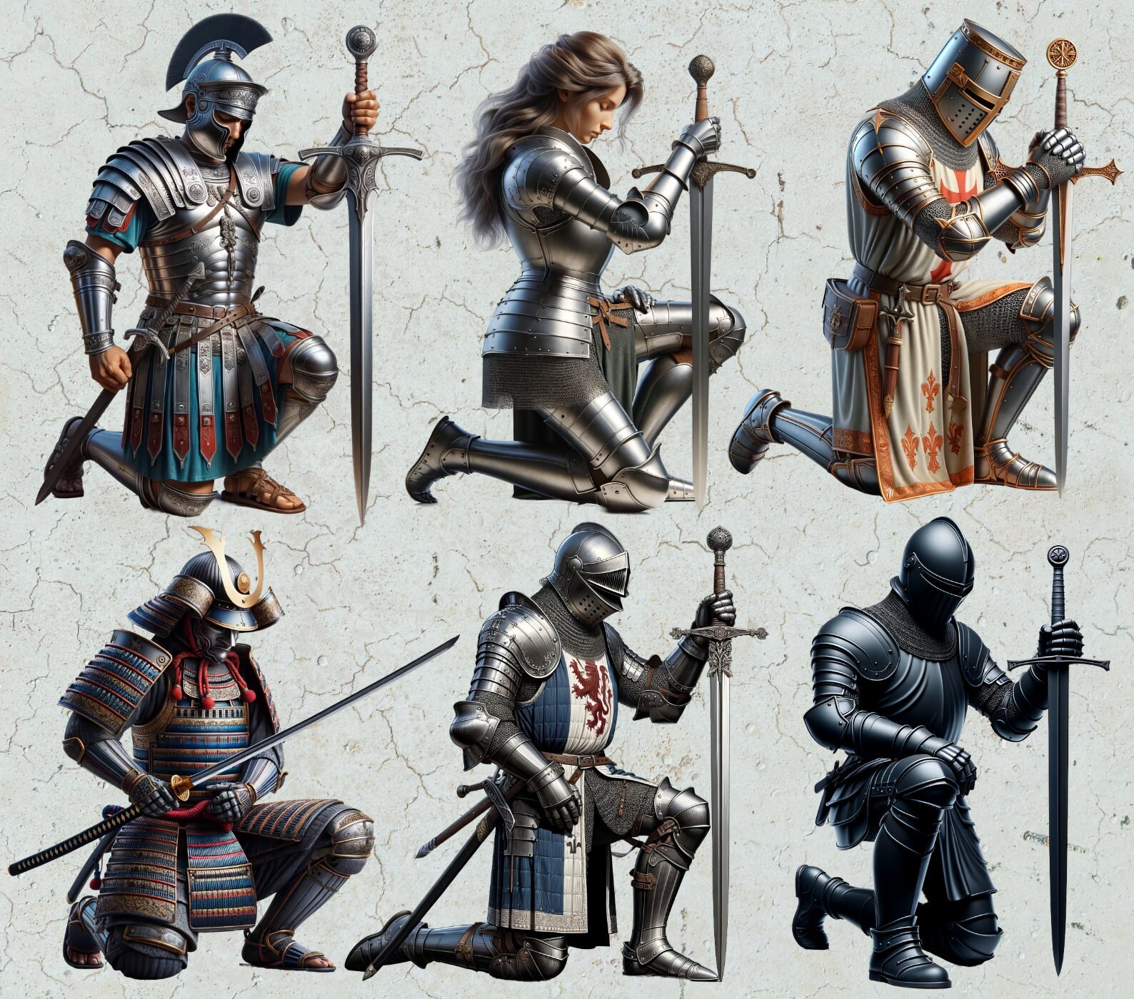 Bundle of 41 AI Art Images of Knights Kneeling PNG With Transparent ...