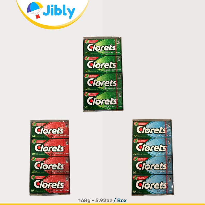 Clorets Gum | Three Flavors | Box of 12 Packs | 14g Packs | Worldwide ...