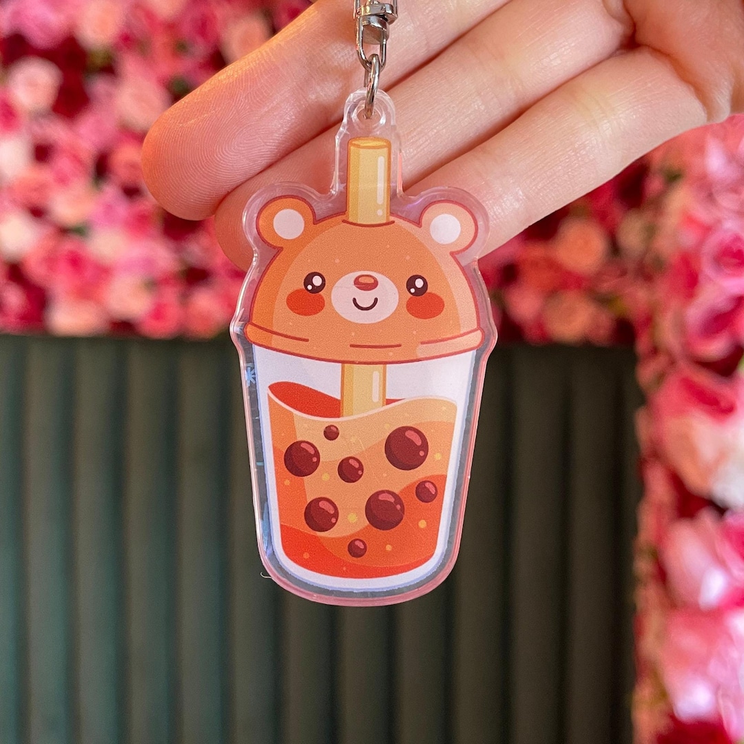Bear Boba Tea Keychain, Kawaii Bubble Tea Keyring - Etsy
