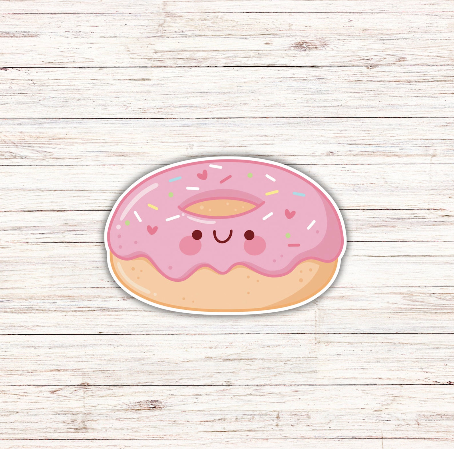 Pink Donut Sticker, Kawaii Desserts Sticker, Kawaii, Waterproof Vinyl ...