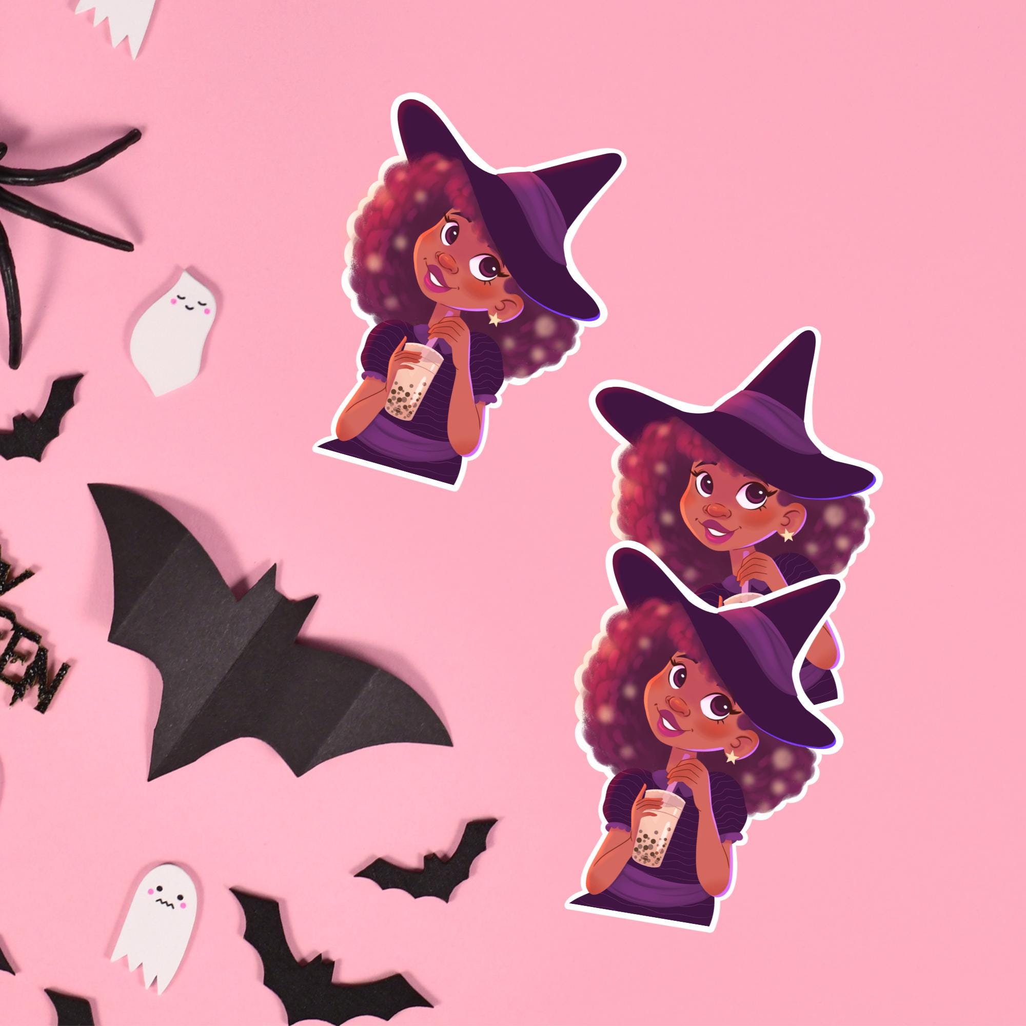 Witch Sticker With Bubble Tea, Boba Tea Sticker, Halloween Witch ...
