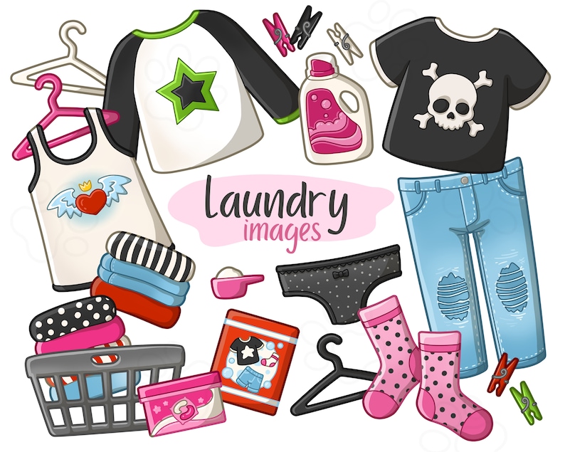 Laundry Day Clip Art – Washing Machine, Clothes Illustrations (digital ...