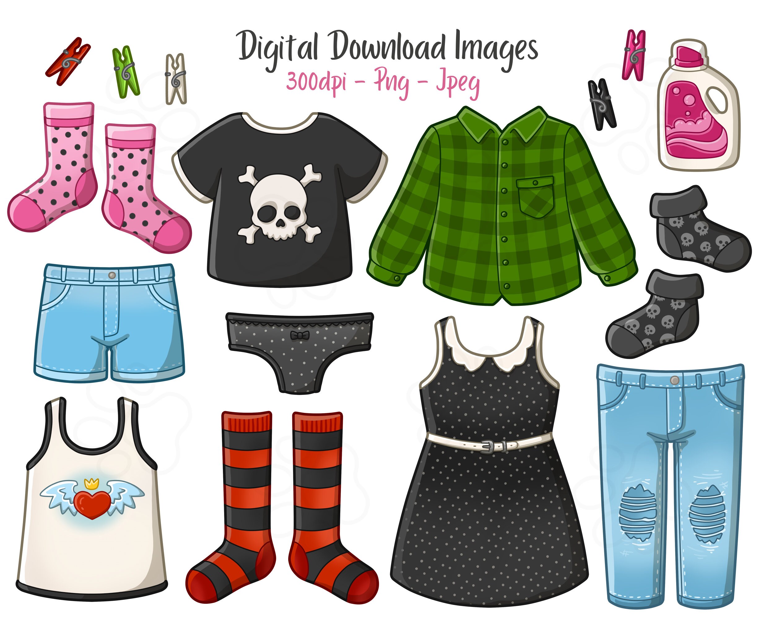 Laundry Day Clip Art – Washing Machine, Clothes Illustrations (digital ...