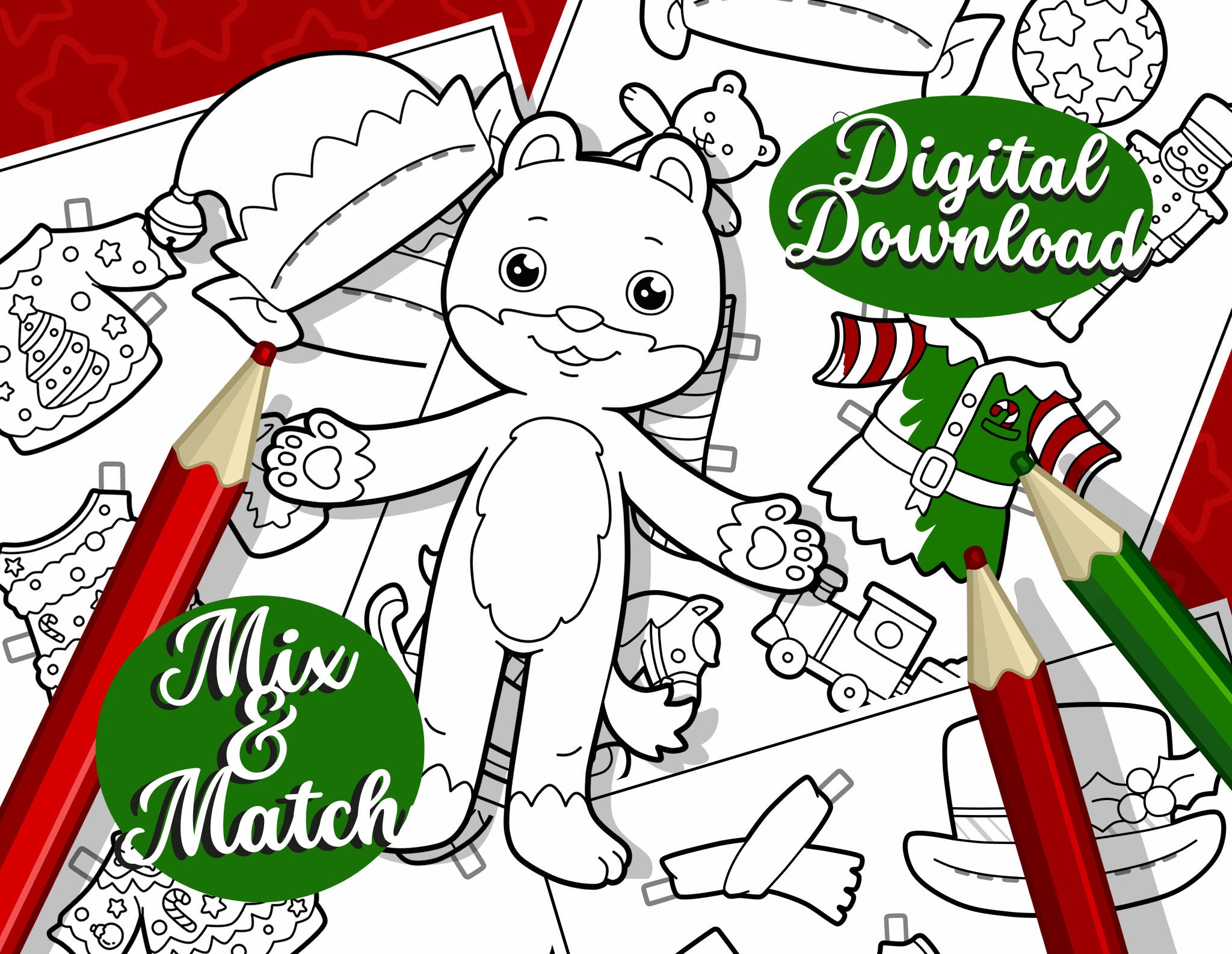 Festive Fun Paper Doll Printable Download Colouring - Etsy