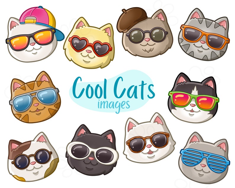 Cartoon Cat Clip Art – Cats With Sunglasses (digital Download) - Etsy