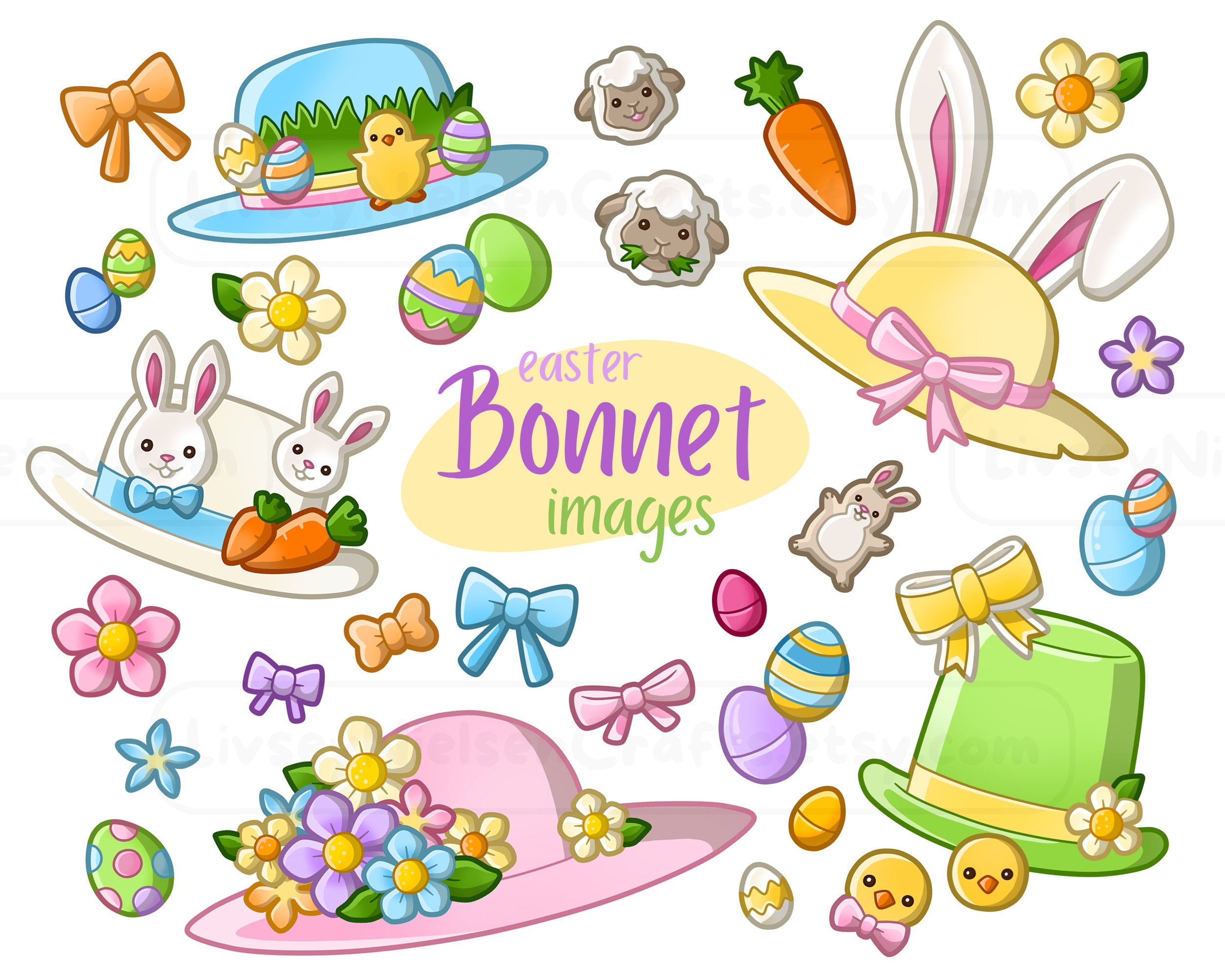 Easter Bonnet - Clip Art Images - Digital Download - Etsy UK