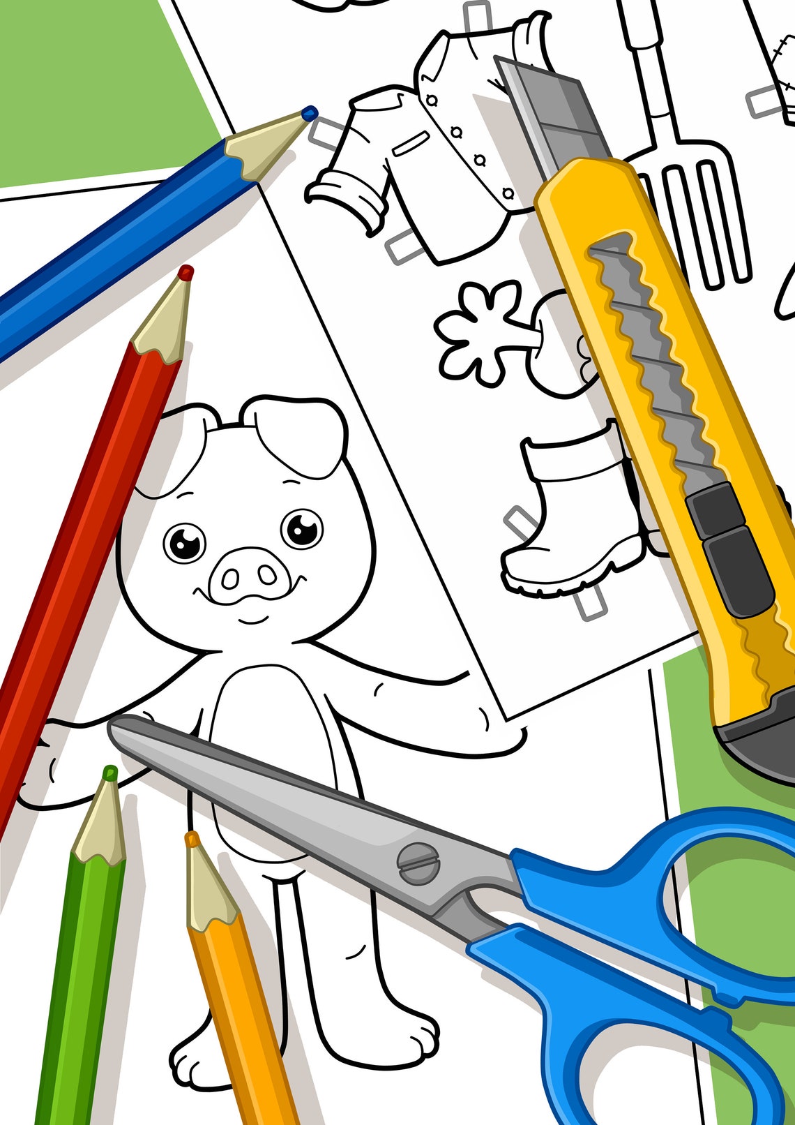 Country Farm - Paper Doll - Printable Download - B&W Colouring Pages ...