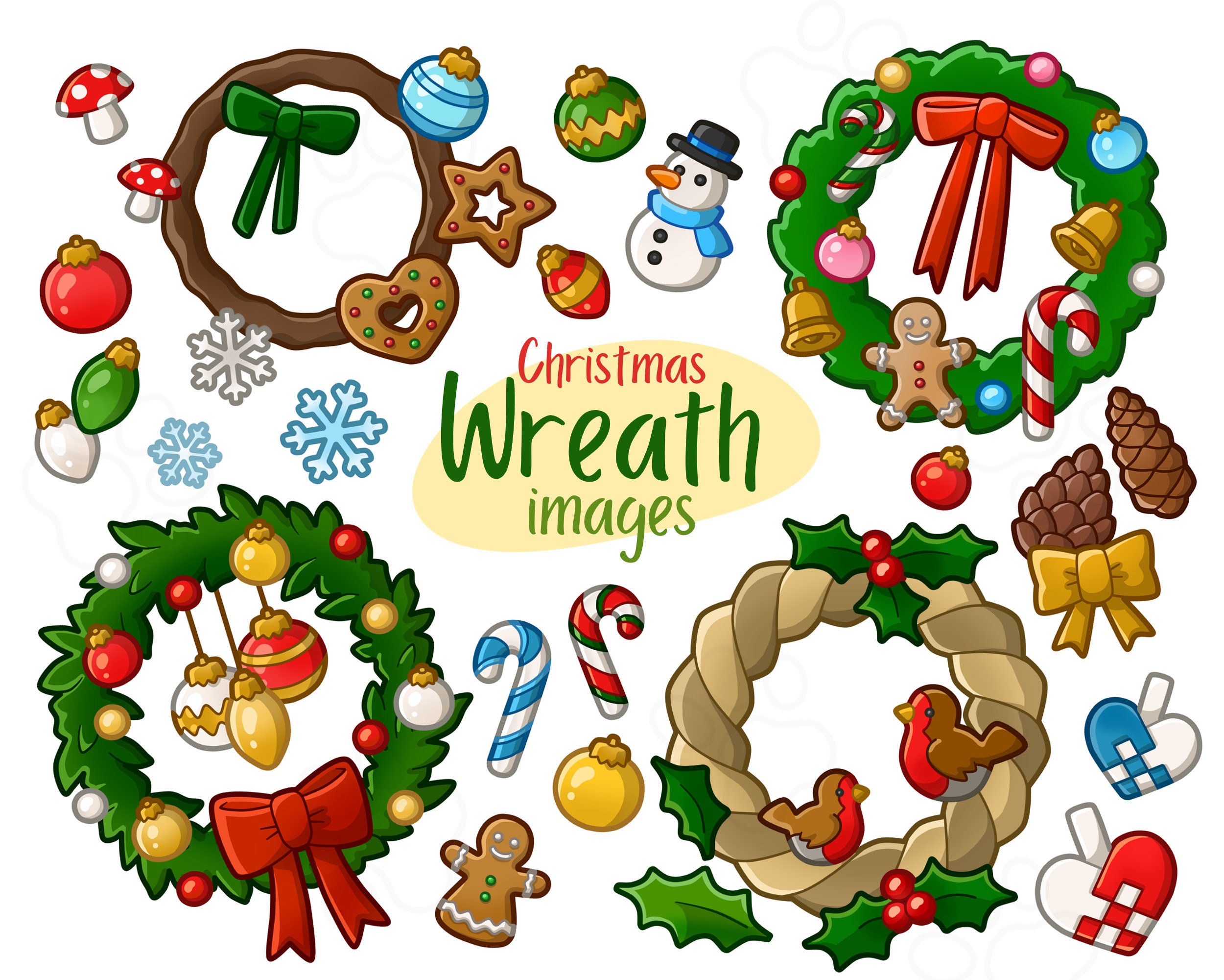 Christmas Wreath Clip Art Images Digital Download - Etsy