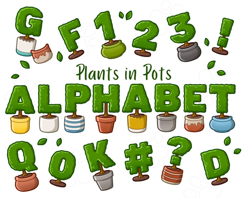 Alphabet Plants - Green - Clip Art Images - Digital Download - Etsy UK