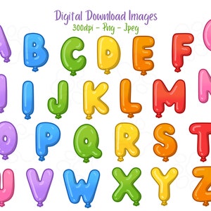Alphabet Balloons - Bright - Clip Art Images - Digital Download - Etsy
