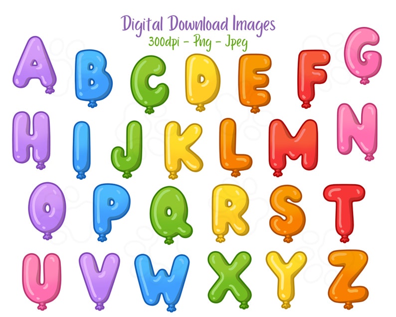 Alphabet Balloons - Bright - Clip Art Images - Digital Download - Etsy
