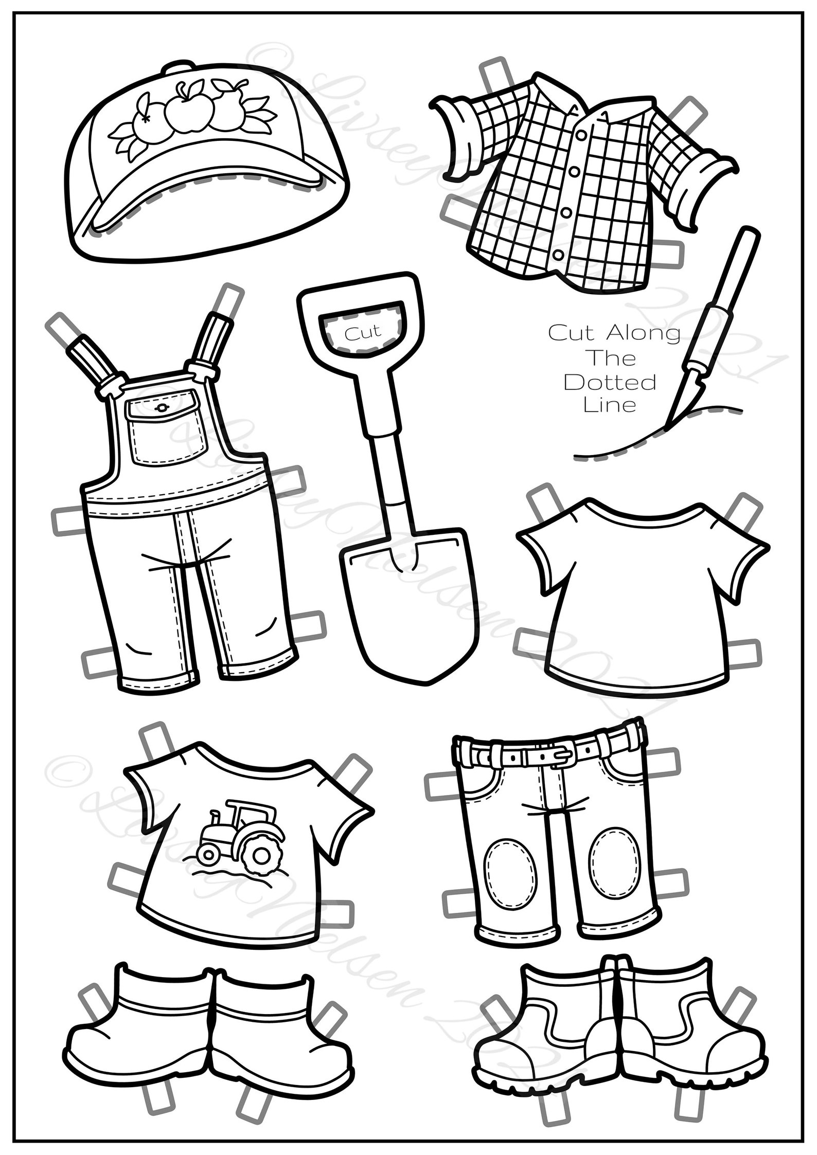 Country Farm Paper Doll Printable Download B&W Colouring - Etsy Canada