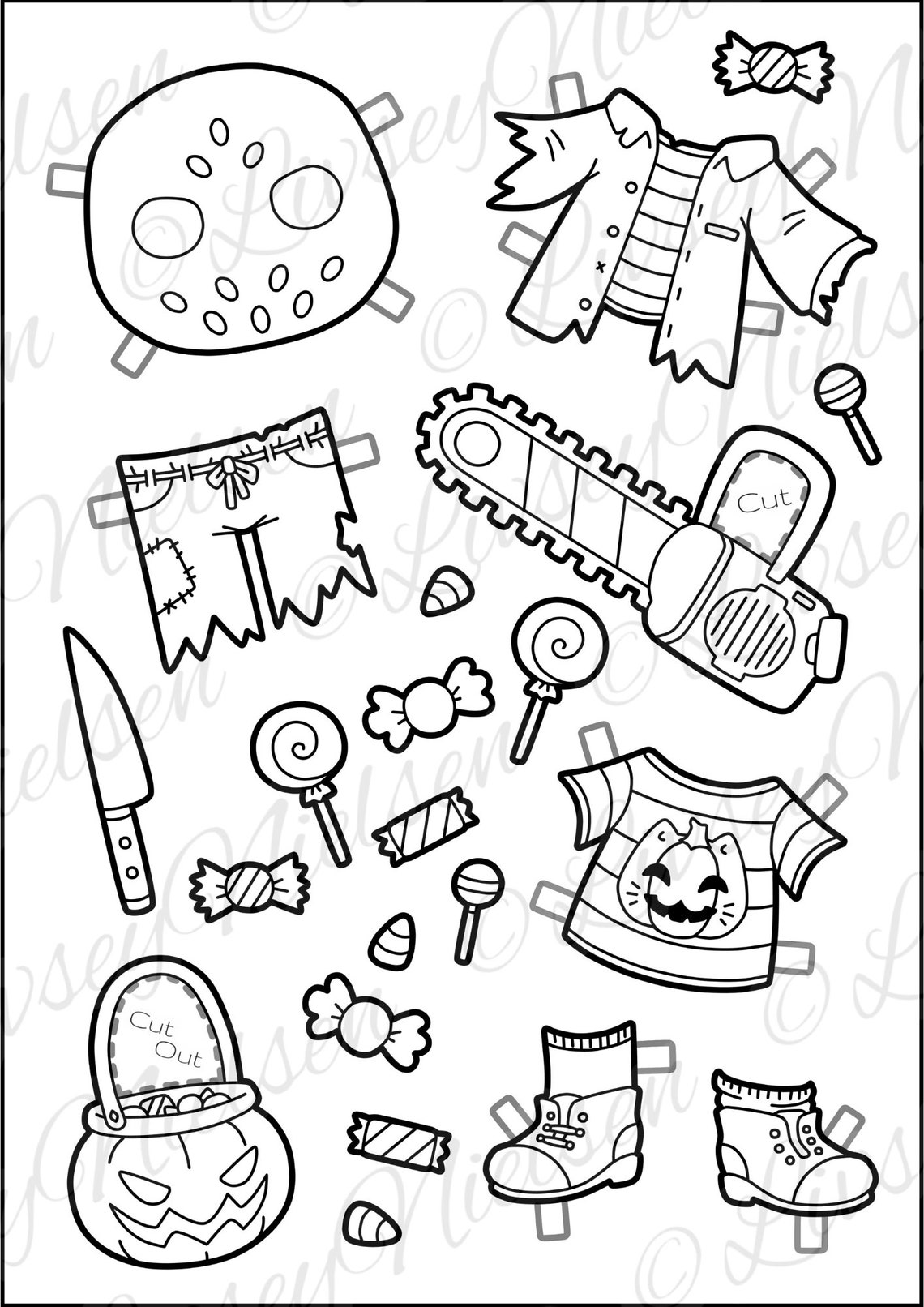 Spooky Costume Party - Paper Doll - Printable Download - B&W Colouring ...