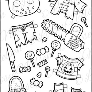Spooky Costume Party - Paper Doll - Printable Download - B&W Colouring ...