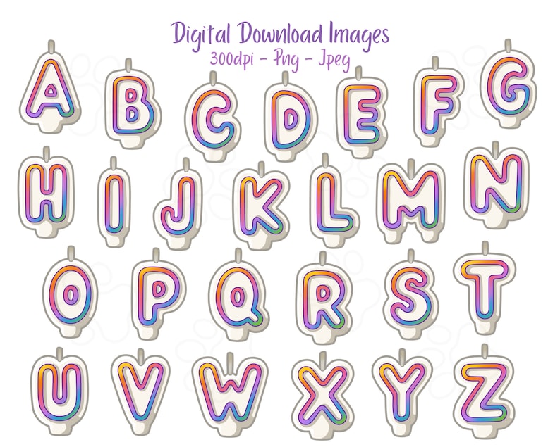 Alphabet Candles - Rainbow - Clip Art Images - Digital Download - Etsy