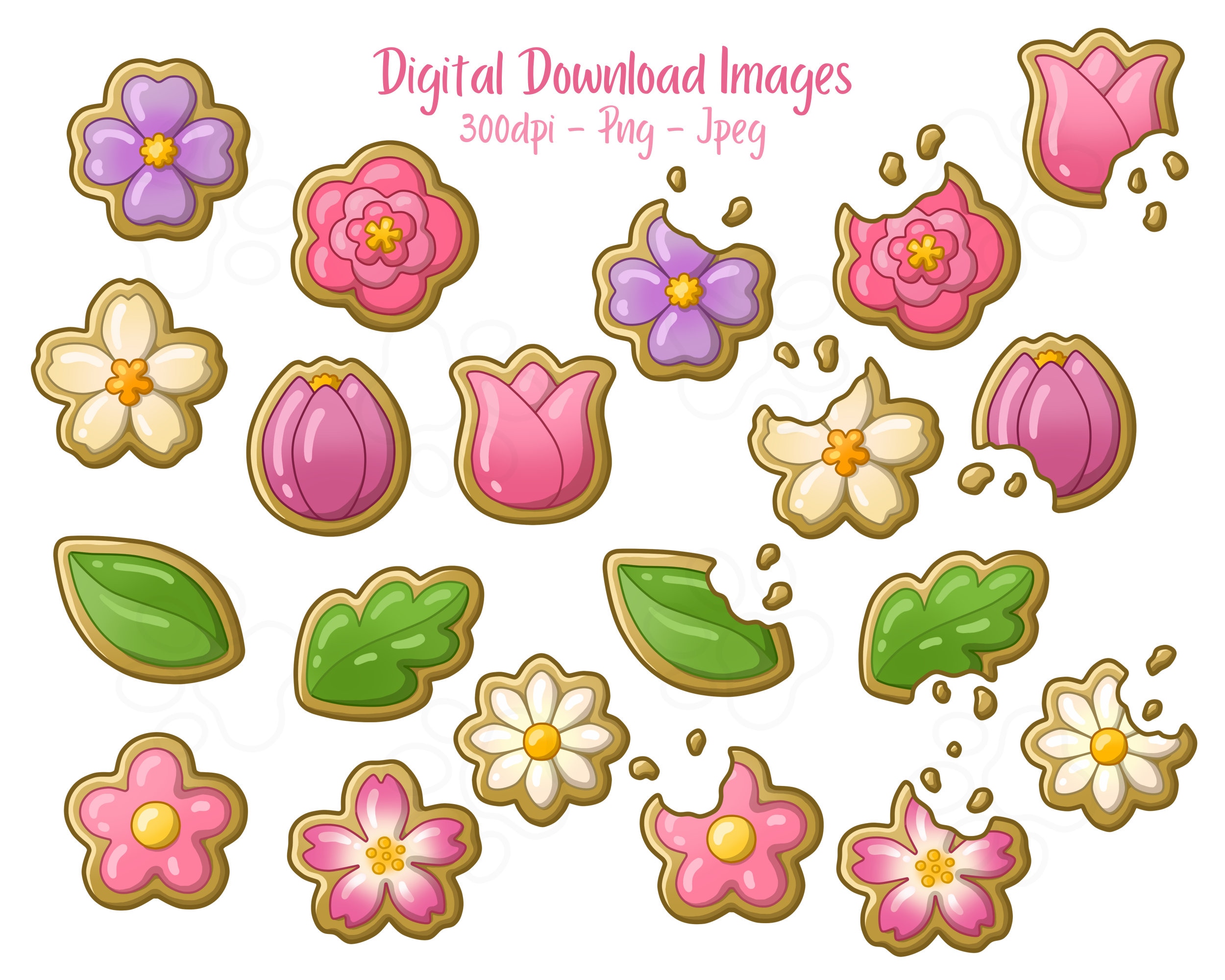 Sugar Cookies - Pink Flowers - Clip Art Images - Digital Download - Etsy