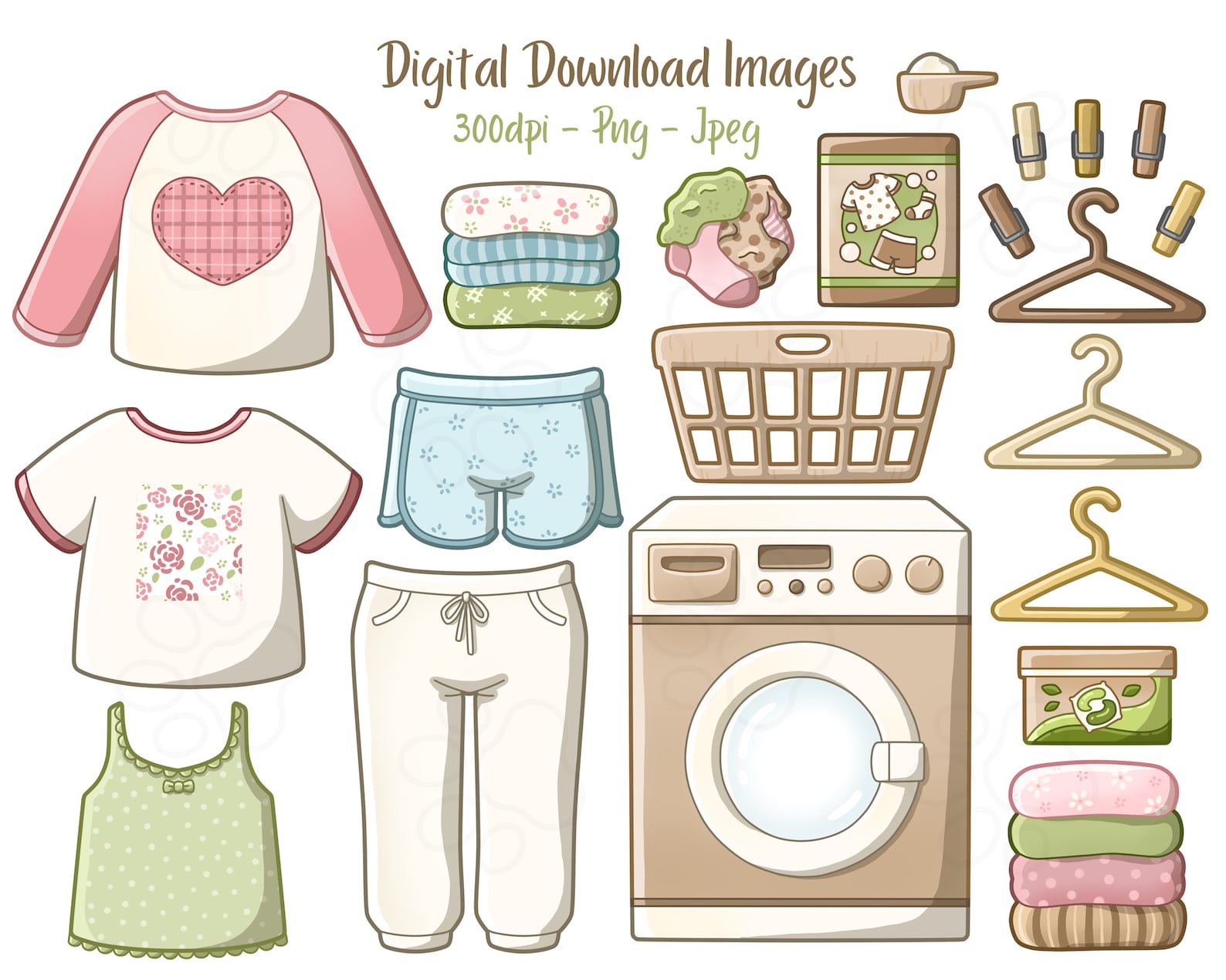 Laundry Day - Natural - Clip Art Images - Digital Download - Etsy