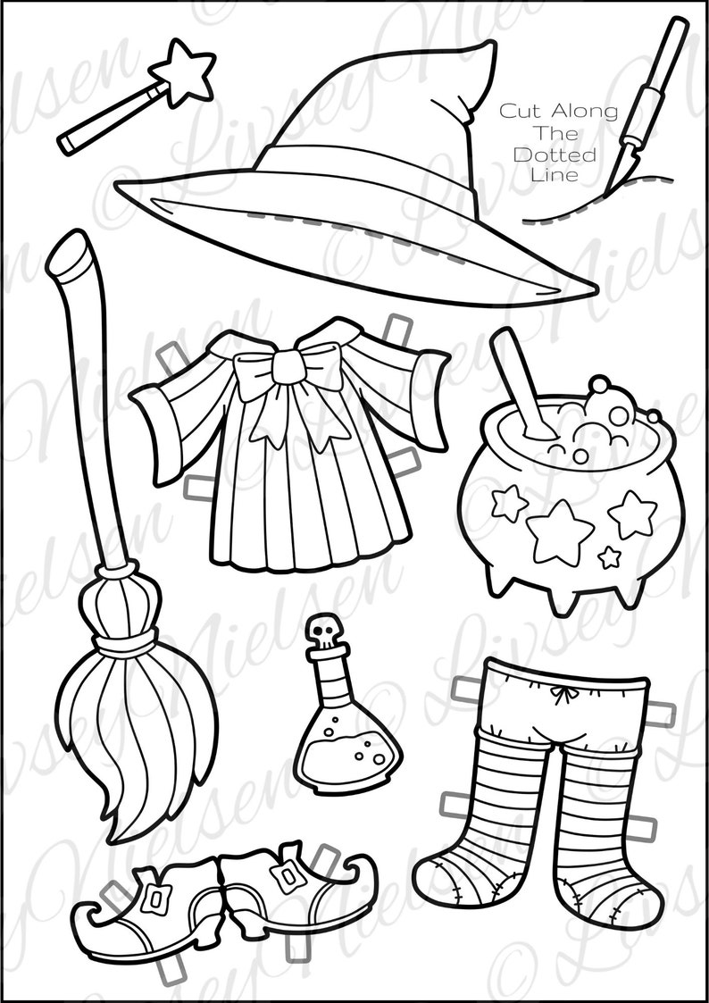Spooky Costume Party - Paper Doll - Printable Download - B&W Colouring ...