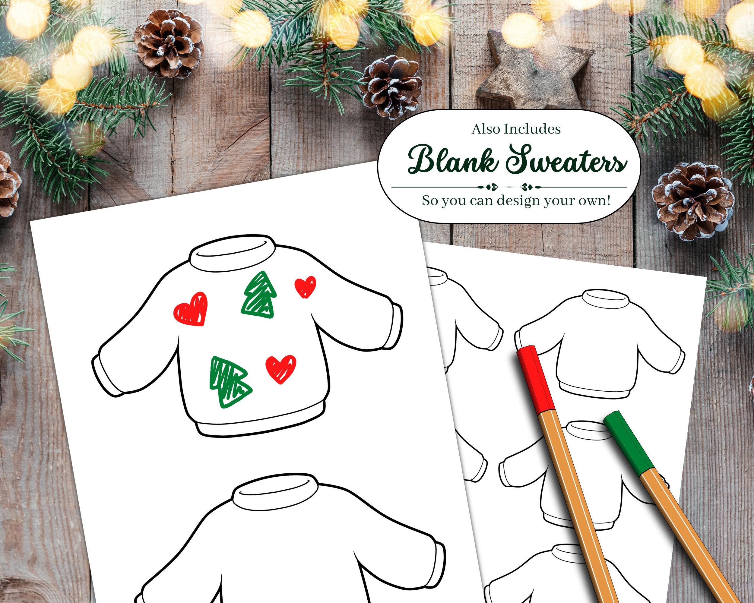 Christmas Sweater Colouring Pages Instant Download Printable Decoration ...