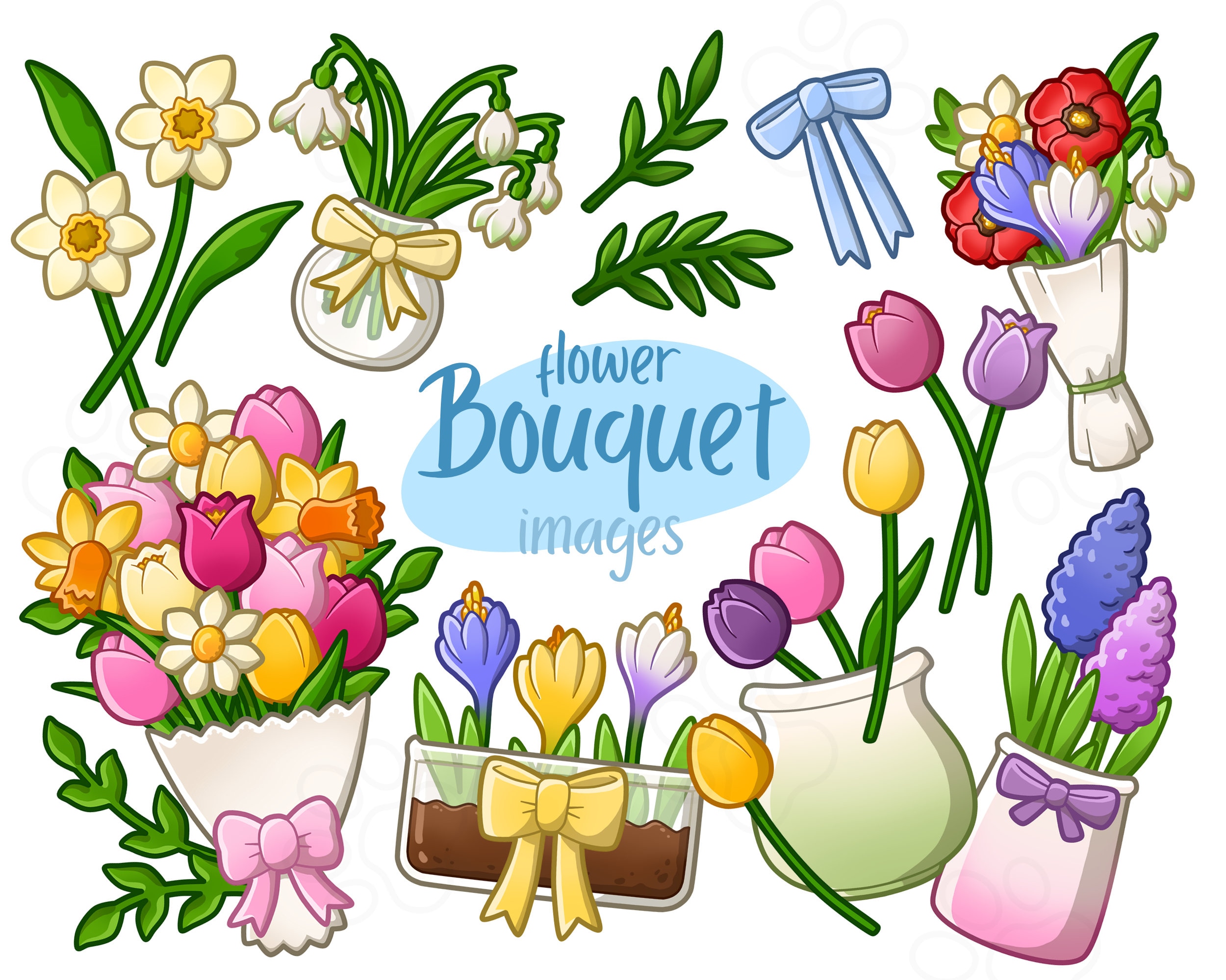 Flower Bouquet - Spring - Clip Art Images - Digital Download - Etsy