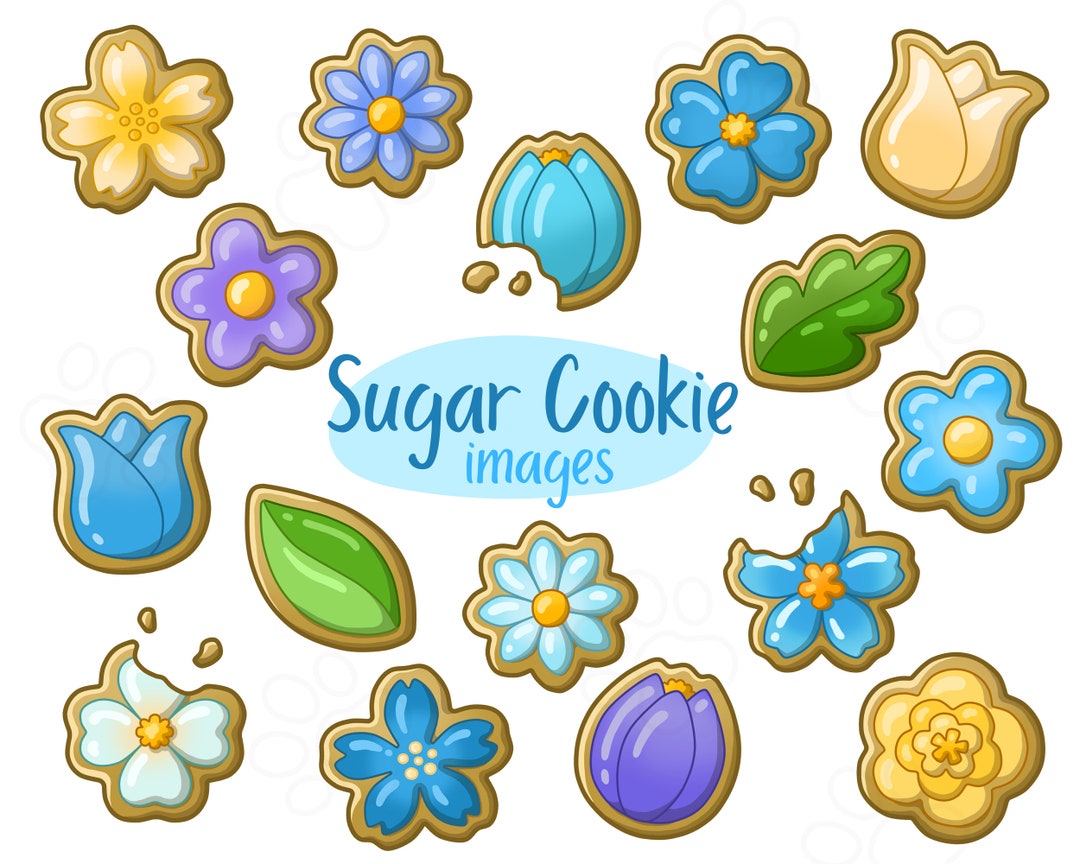 Sugar Cookies - Blue Flowers - Clip Art Images - Digital Download - Etsy