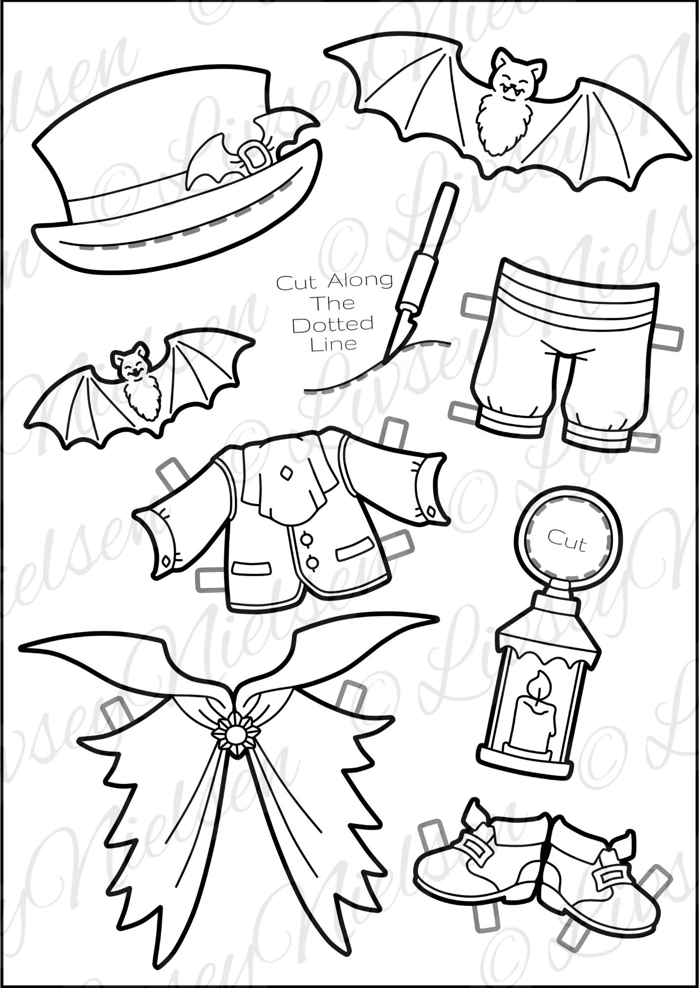 Spooky Costume Party - Paper Doll - Printable Download - B&W Colouring ...