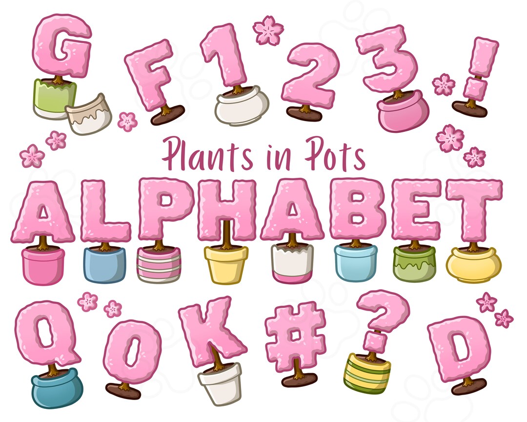 Alphabet Plants - Pink - Clip Art Images - Digital Download - Etsy