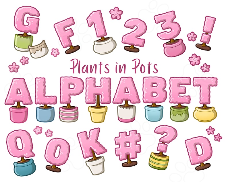 Alphabet Plants - Pink - Clip Art Images - Digital Download - Etsy