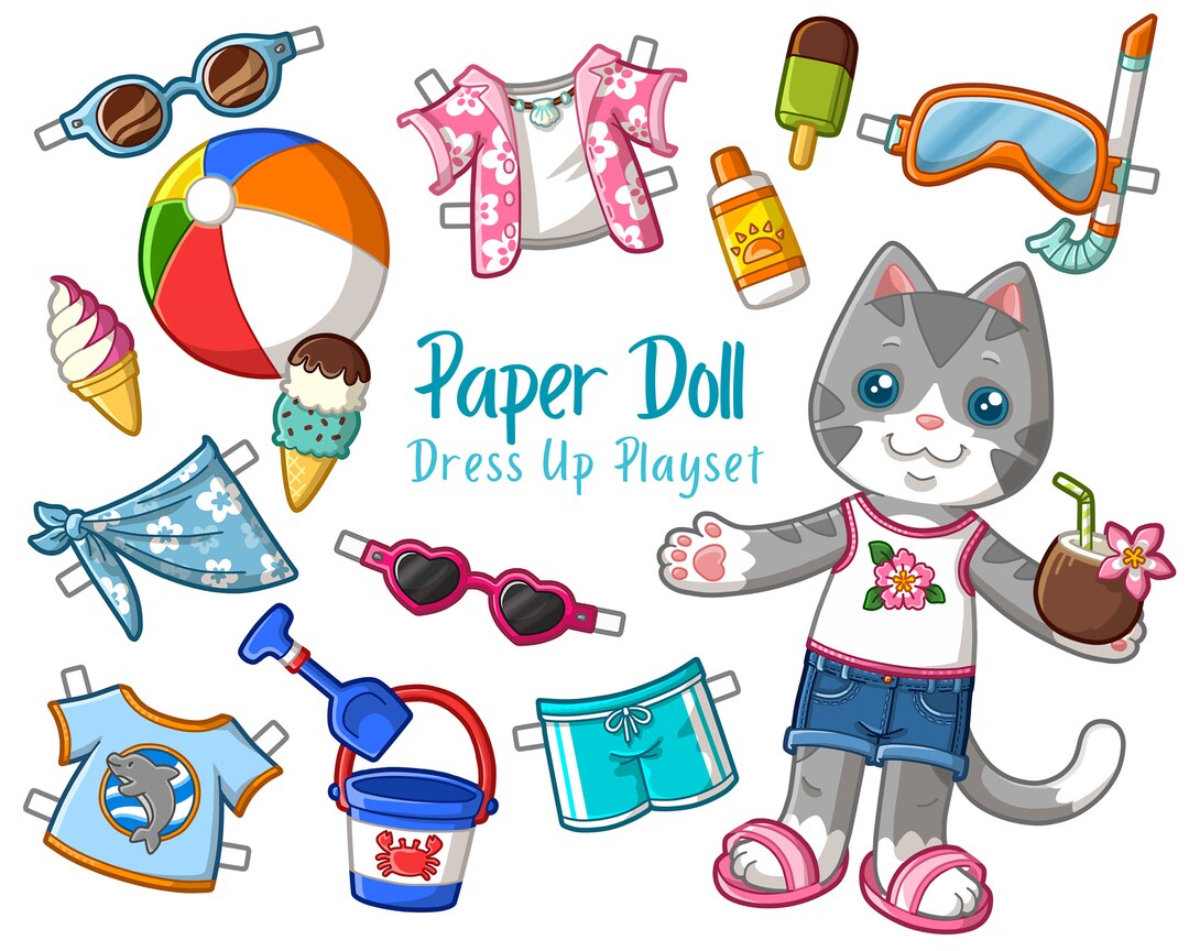 Beach Holiday - Paper Doll - Fashion Playset - Printable Download - Etsy UK