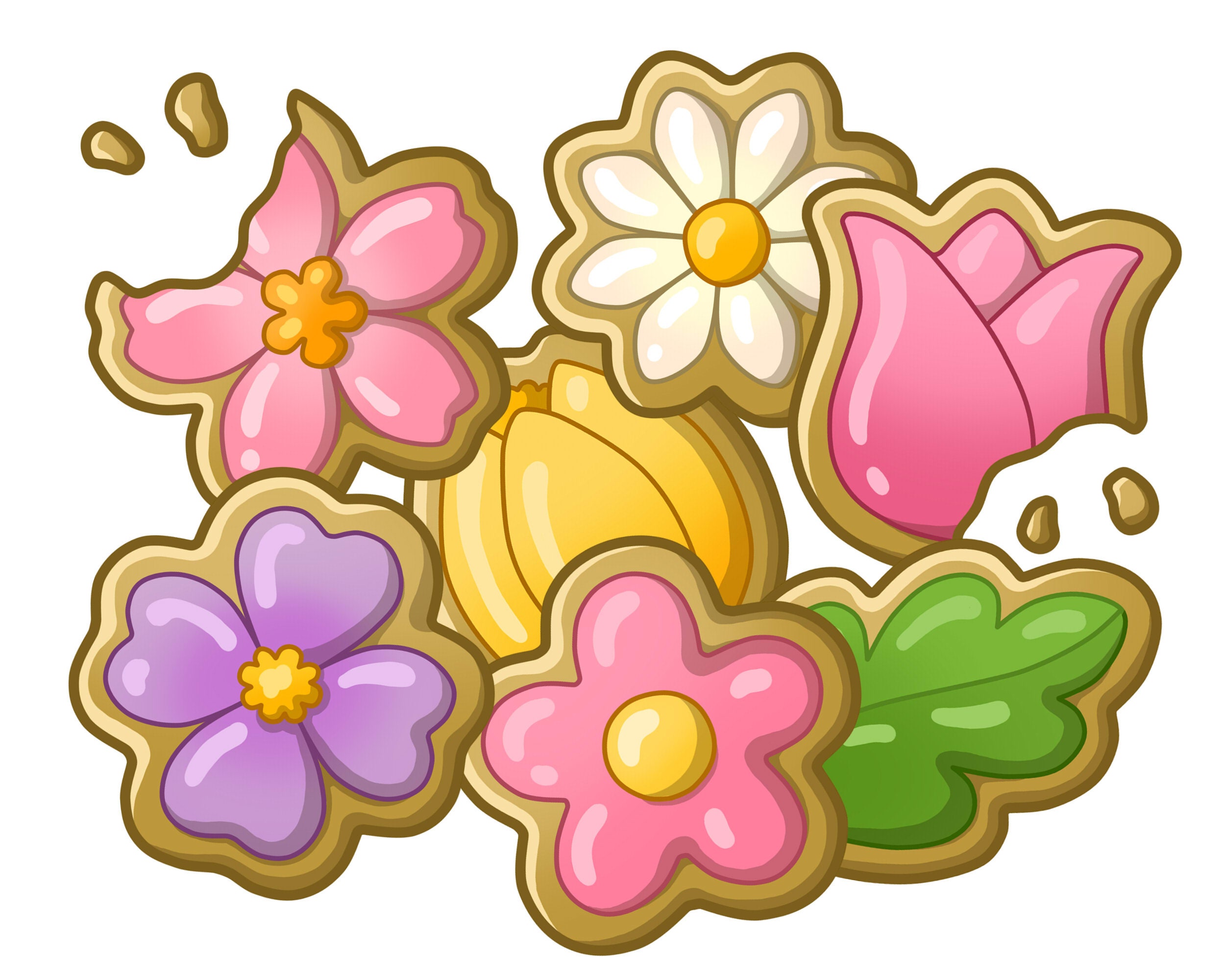 Sugar Cookies - Pink Flowers - Clip Art Images - Digital Download - Etsy