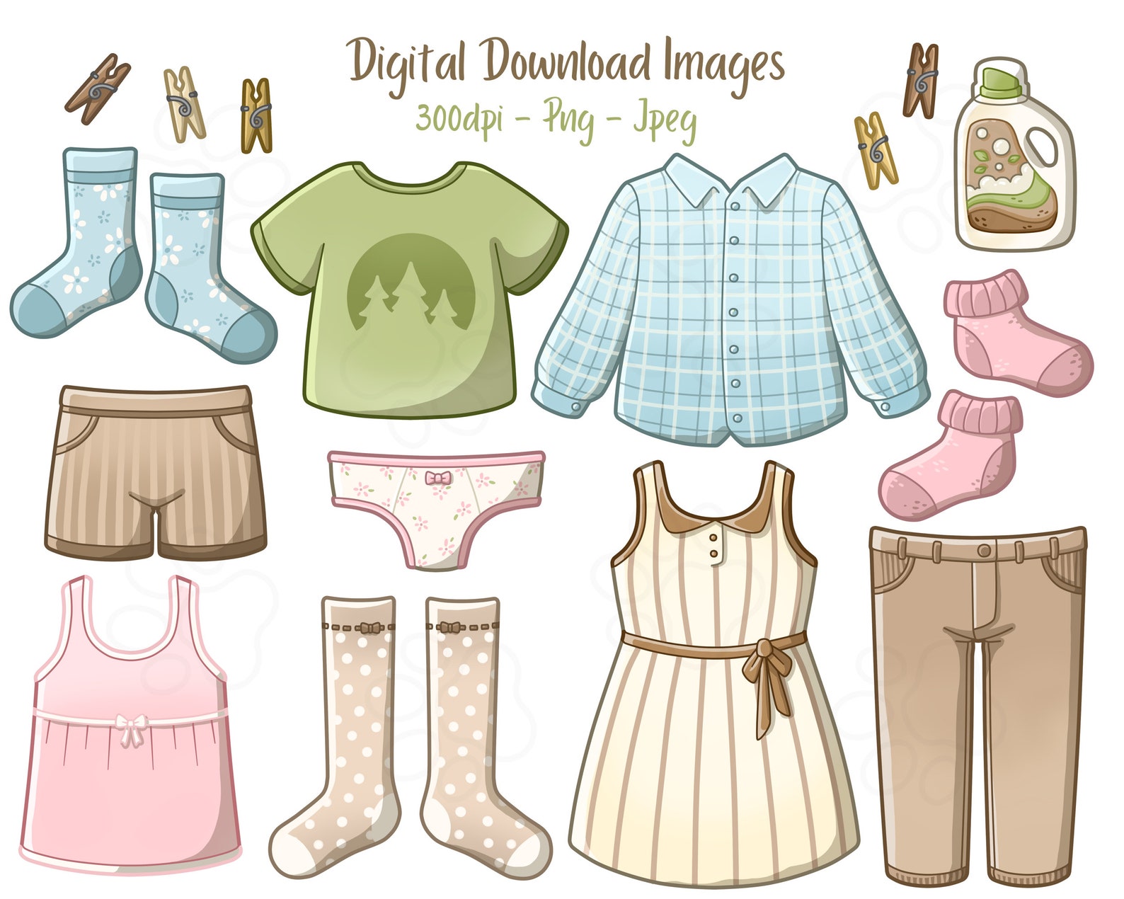 Laundry Day - Natural - Clip Art Images - Digital Download - Etsy