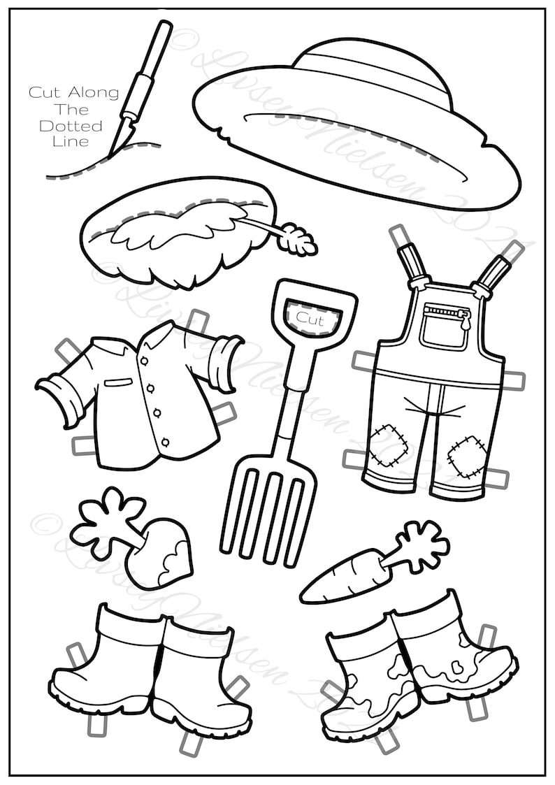 Country Farm - Paper Doll - Printable Download - B&W Colouring Pages - Etsy
