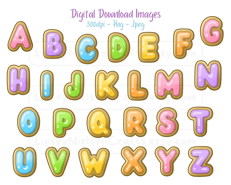 Sugar Cookie Alphabet Pastel Clip Art Images Digital Download - Etsy