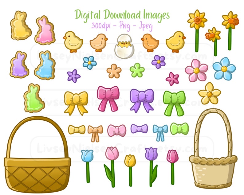 Easter Basket Clip Art Images Digital Download - Etsy UK
