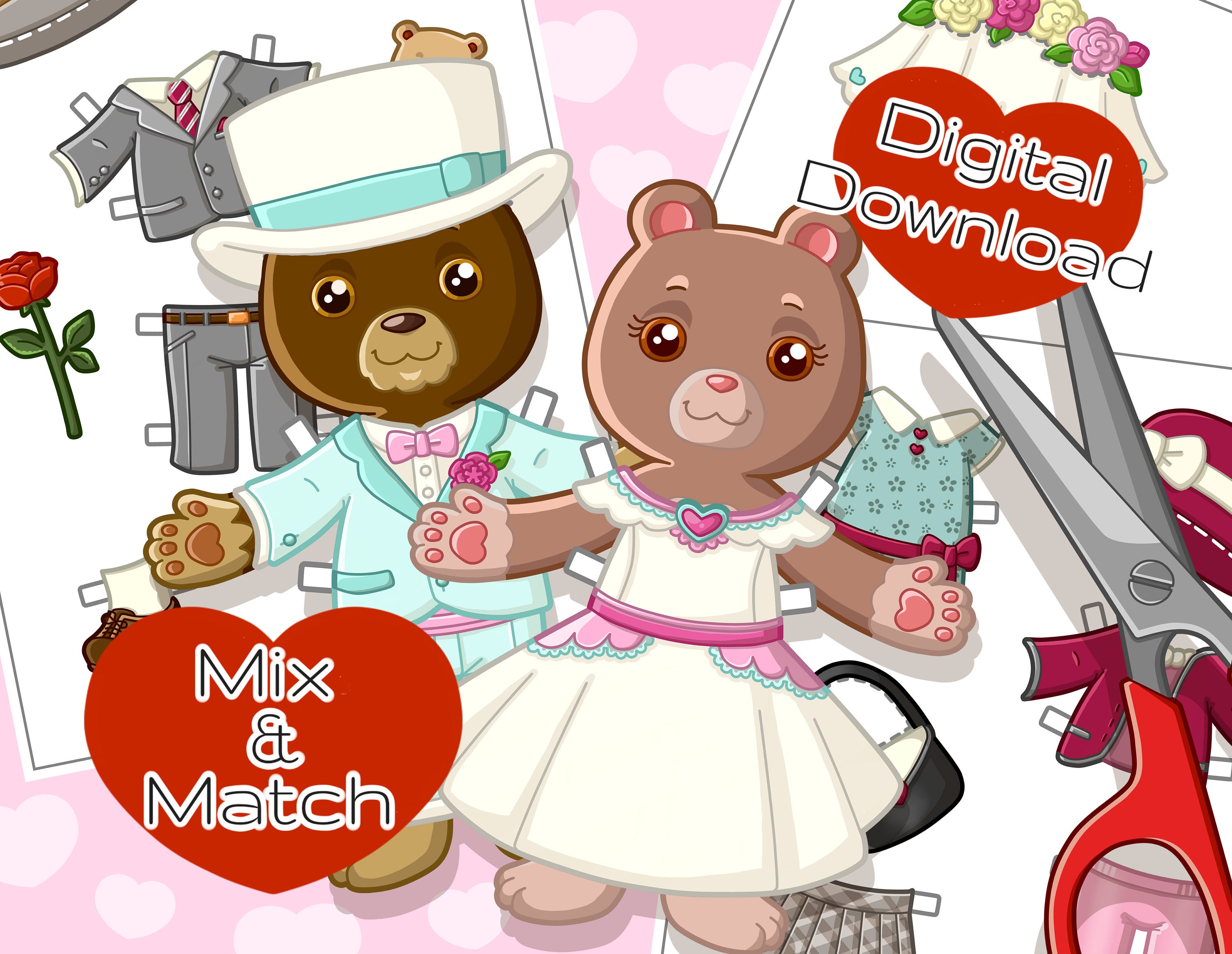 Romantic Date Paper Dolls - Printable Download - Fully Coloured Fashion ...