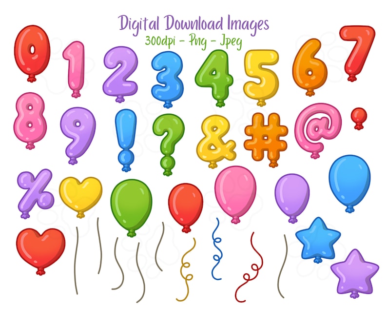 Alphabet Balloons - Bright - Clip Art Images - Digital Download - Etsy UK