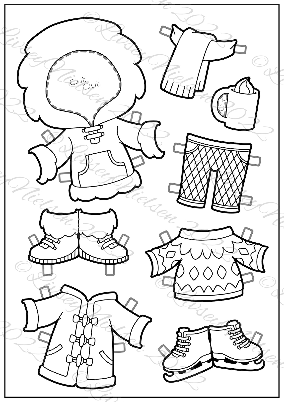 Winter Wonderland Paper Doll Printable Download B&W - Etsy