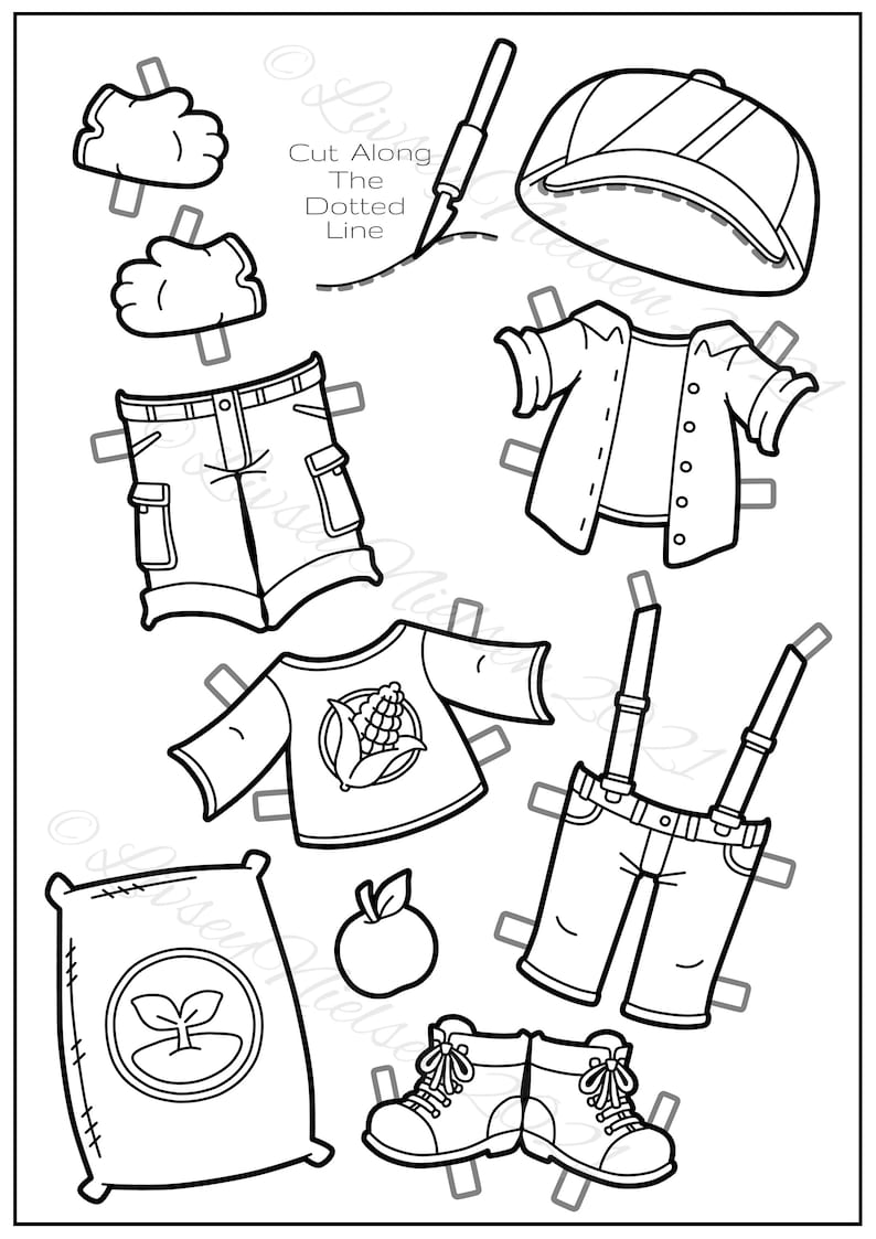 Country Farm - Paper Doll - Printable Download - B&W Colouring Pages - Etsy