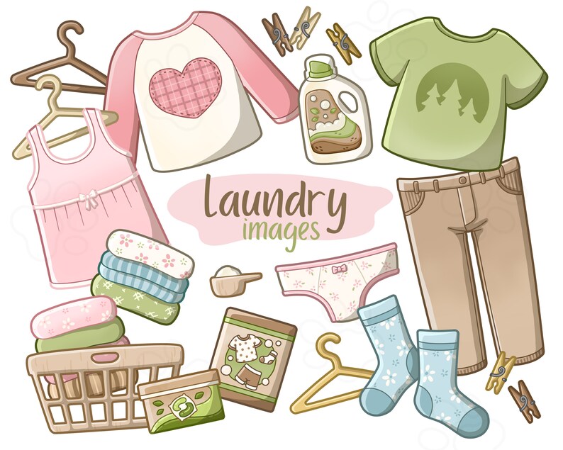 Laundry Day - Natural - Clip Art Images - Digital Download - Etsy