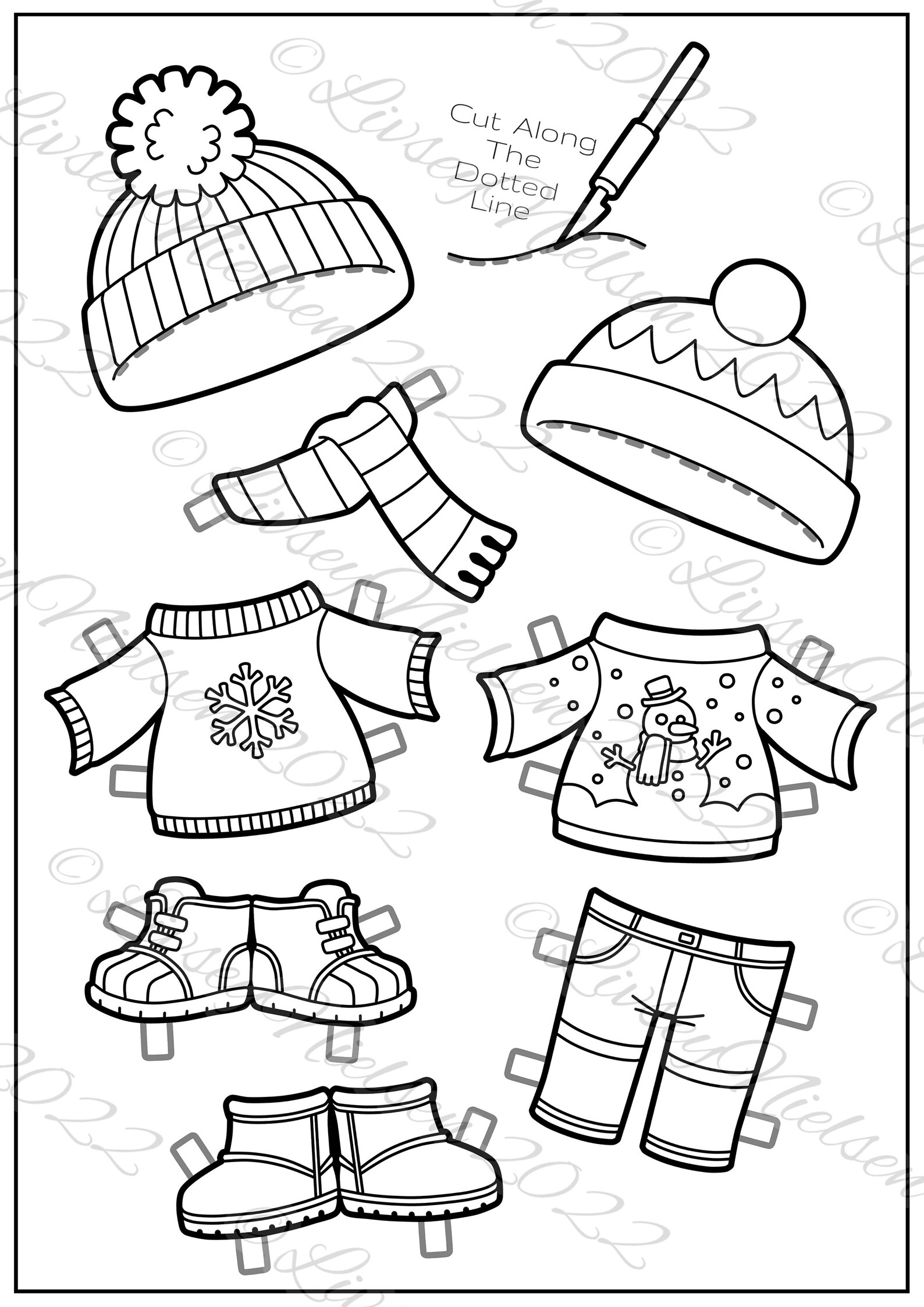 Winter Wonderland Paper Doll - Printable Download - B&W Colouring Pages ...