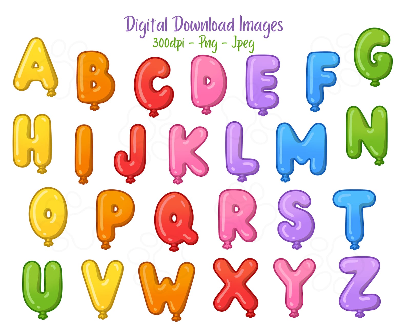 Alphabet Balloons - Bright - Clip Art Images - Digital Download - Etsy