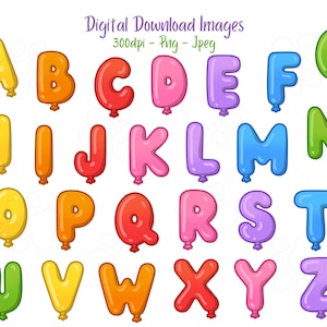 Alphabet Balloons - Bright - Clip Art Images - Digital Download - Etsy