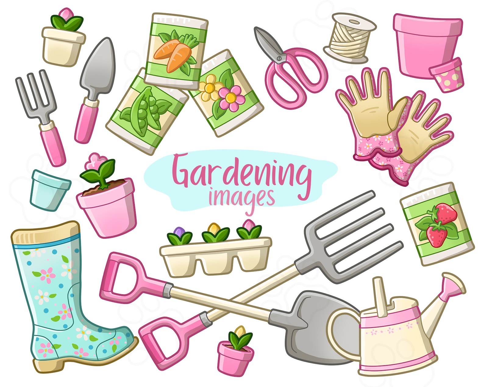 Pink Garden Tool Clipart – Gardening Illustrations (digital Download - Etsy