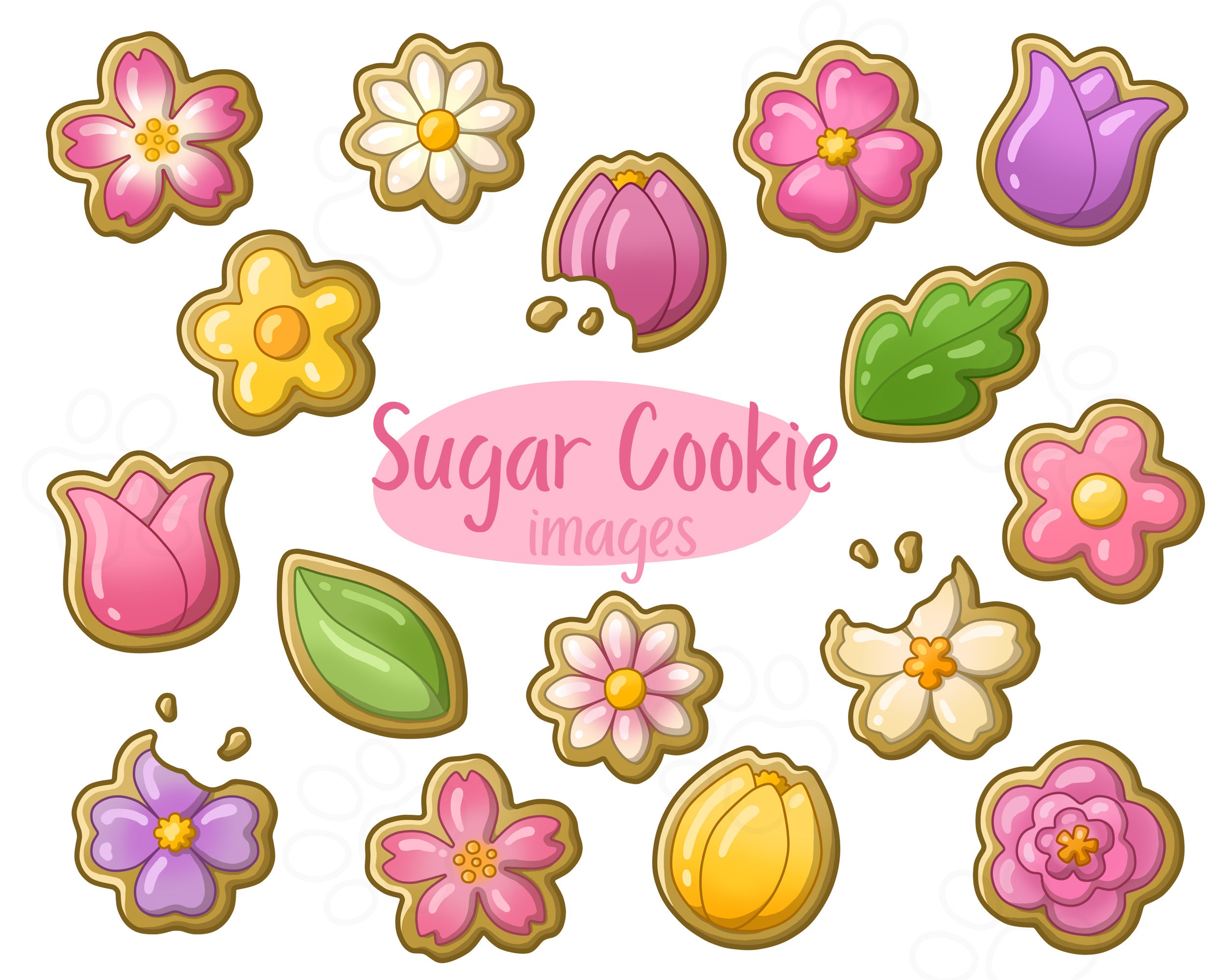 Sugar Cookies - Pink Flowers - Clip Art Images - Digital Download - Etsy
