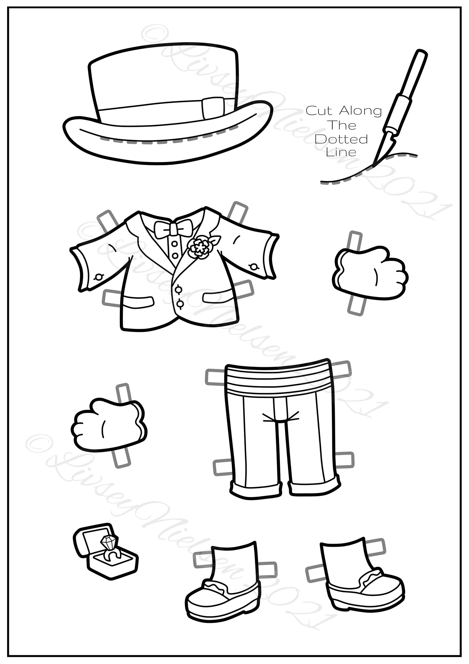 Romantic Date Paper Dolls Printable Download B&W Colouring | Etsy