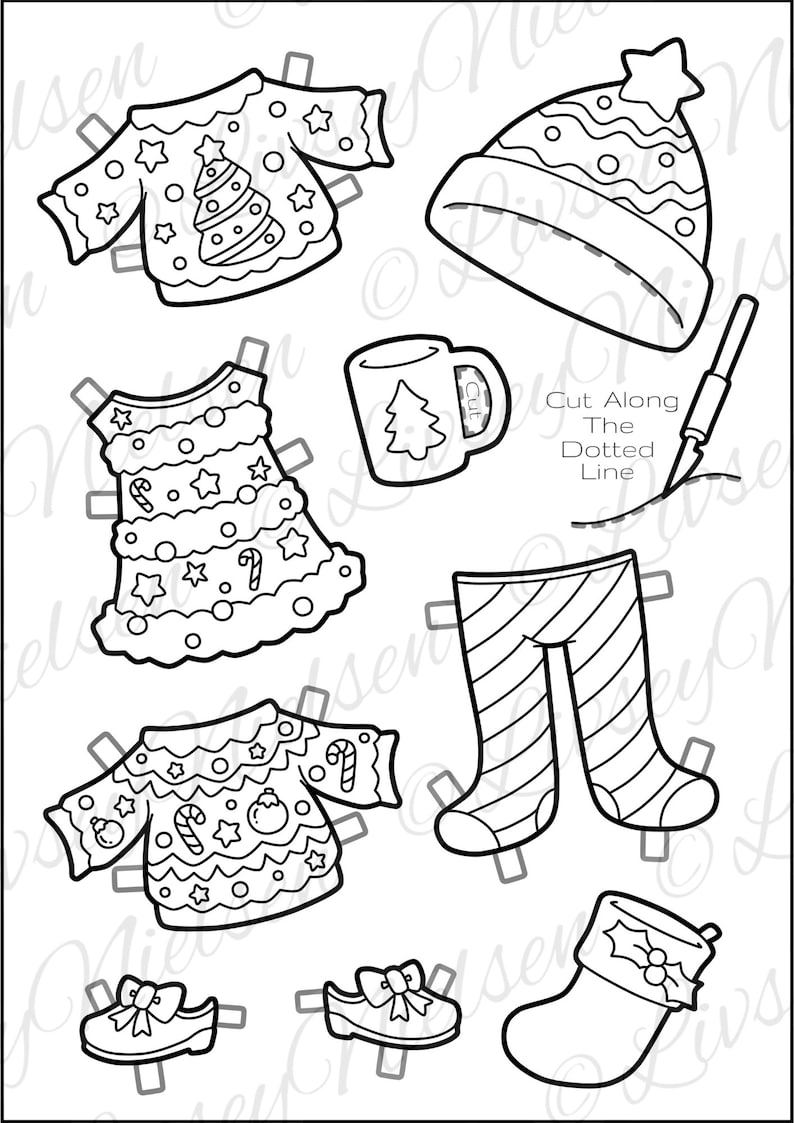 Festive Fun Paper Doll Printable Download Colouring - Etsy